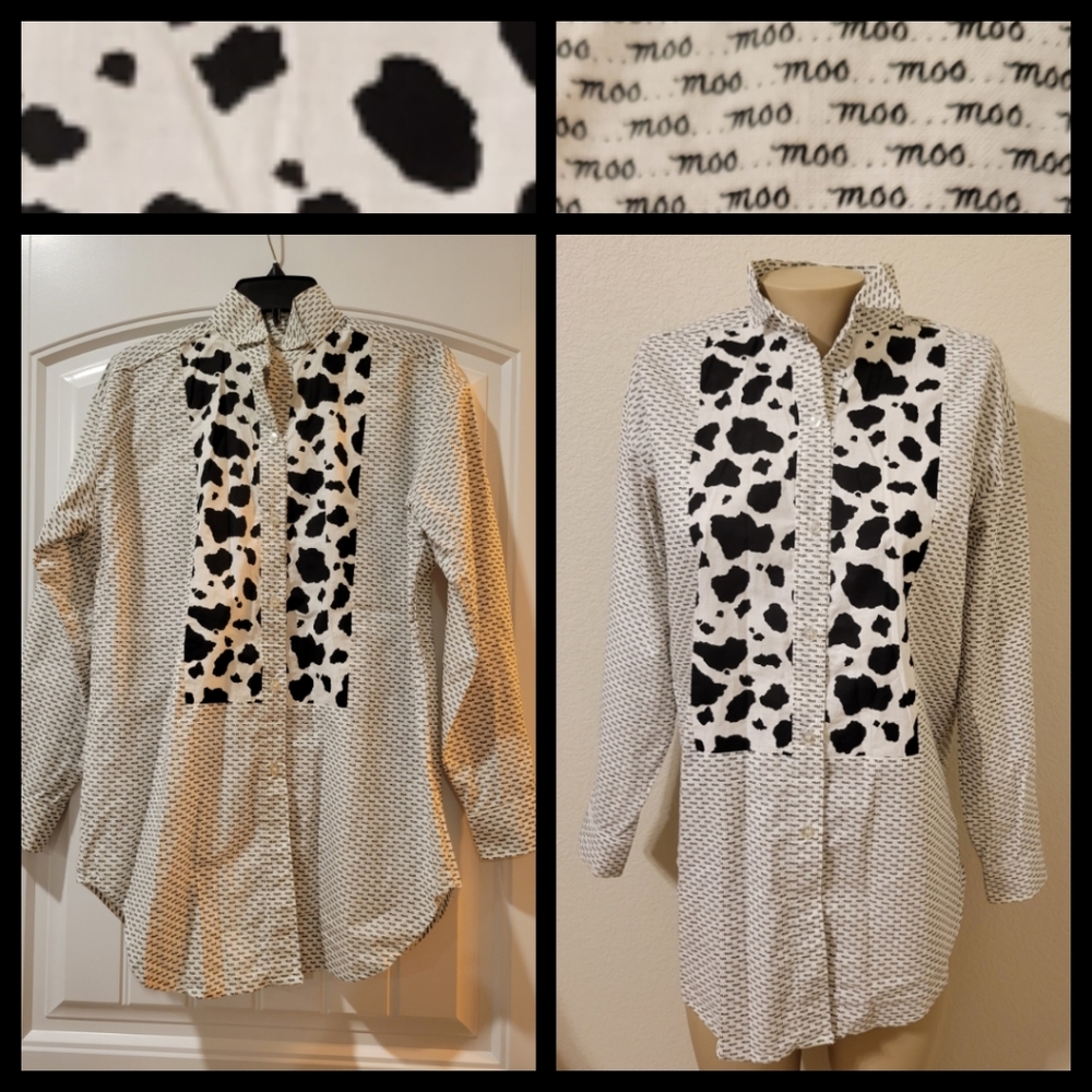 Moo Moo Cow Print Cotton Tunic Top - Gem